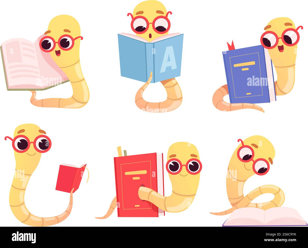 Bookworms cartoon. Back to school character reading books library worm ...