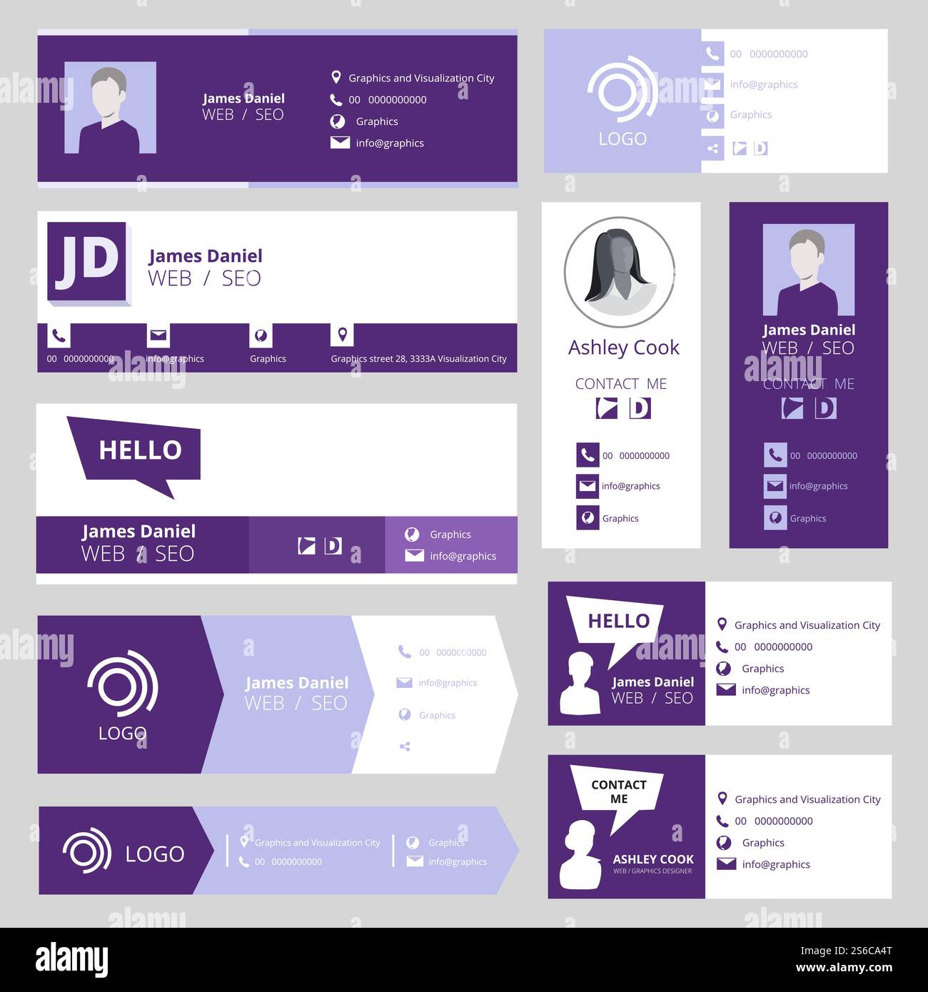 Email signature template. Office business visit cards for webmail user ...