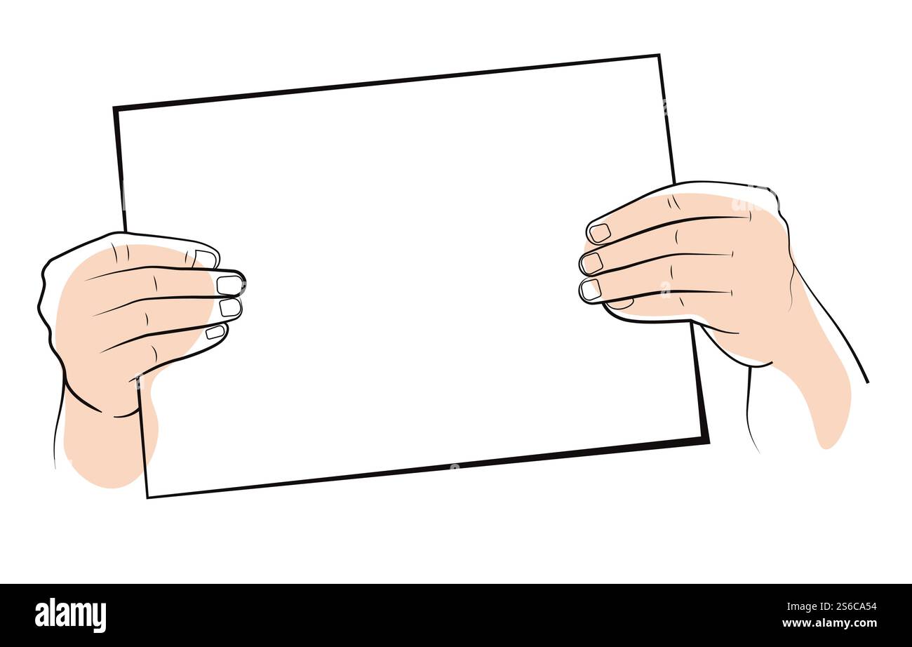 Palms position, hands holding object mockup or paper piece by edges ...