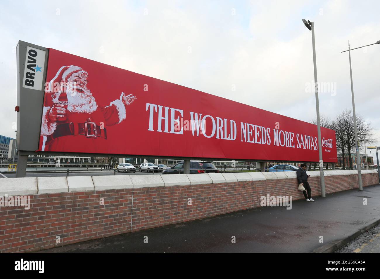 Belfast, Northern Ireland - December 2024 - A large Coca Cola sign with ...