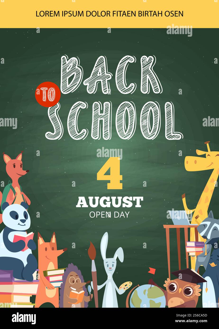 Back to school poster. Open day party event invitation placard pictures ...