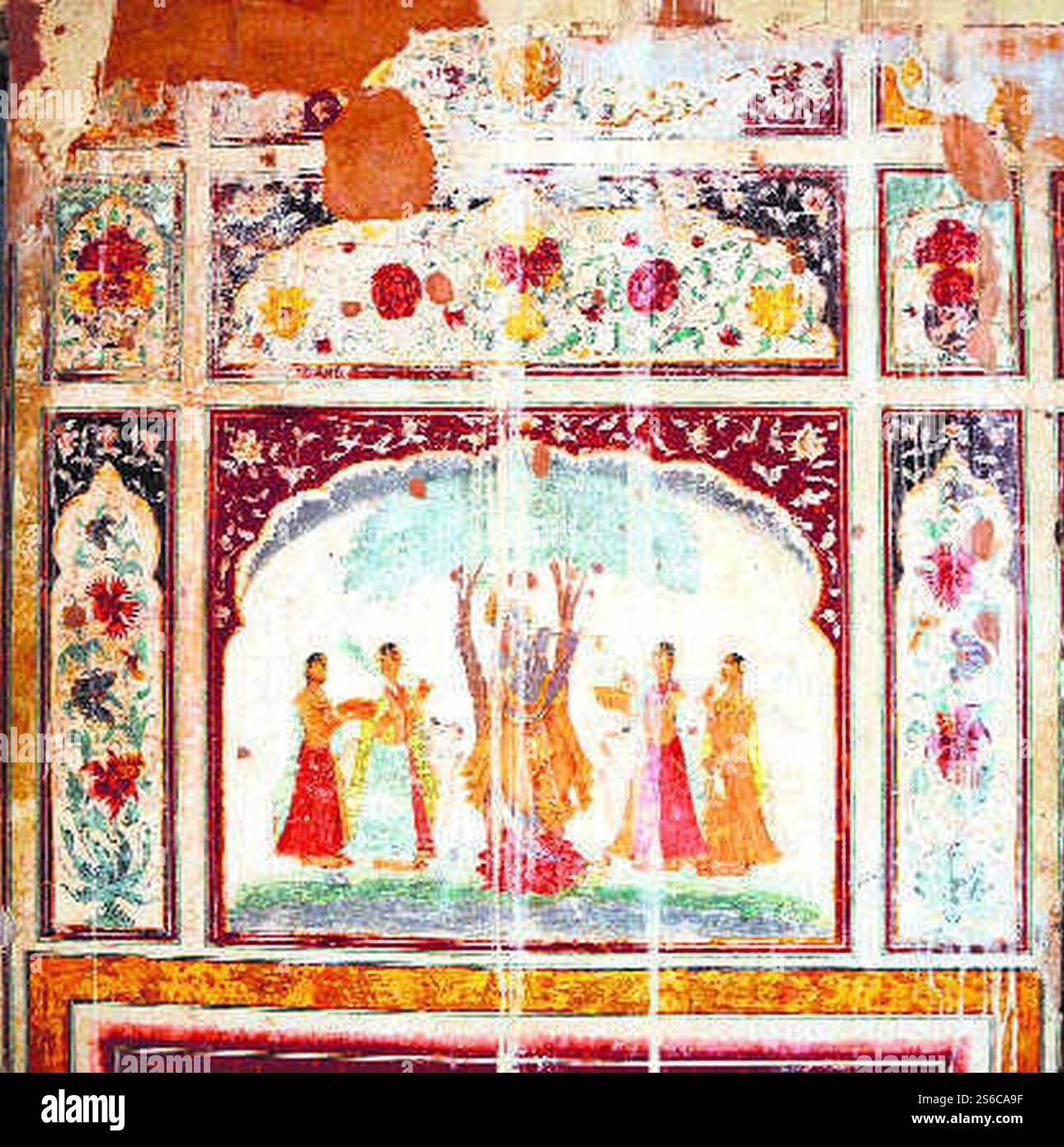 Fresco depicting the Raslila of Krishna from the Rambagh summer palace ...