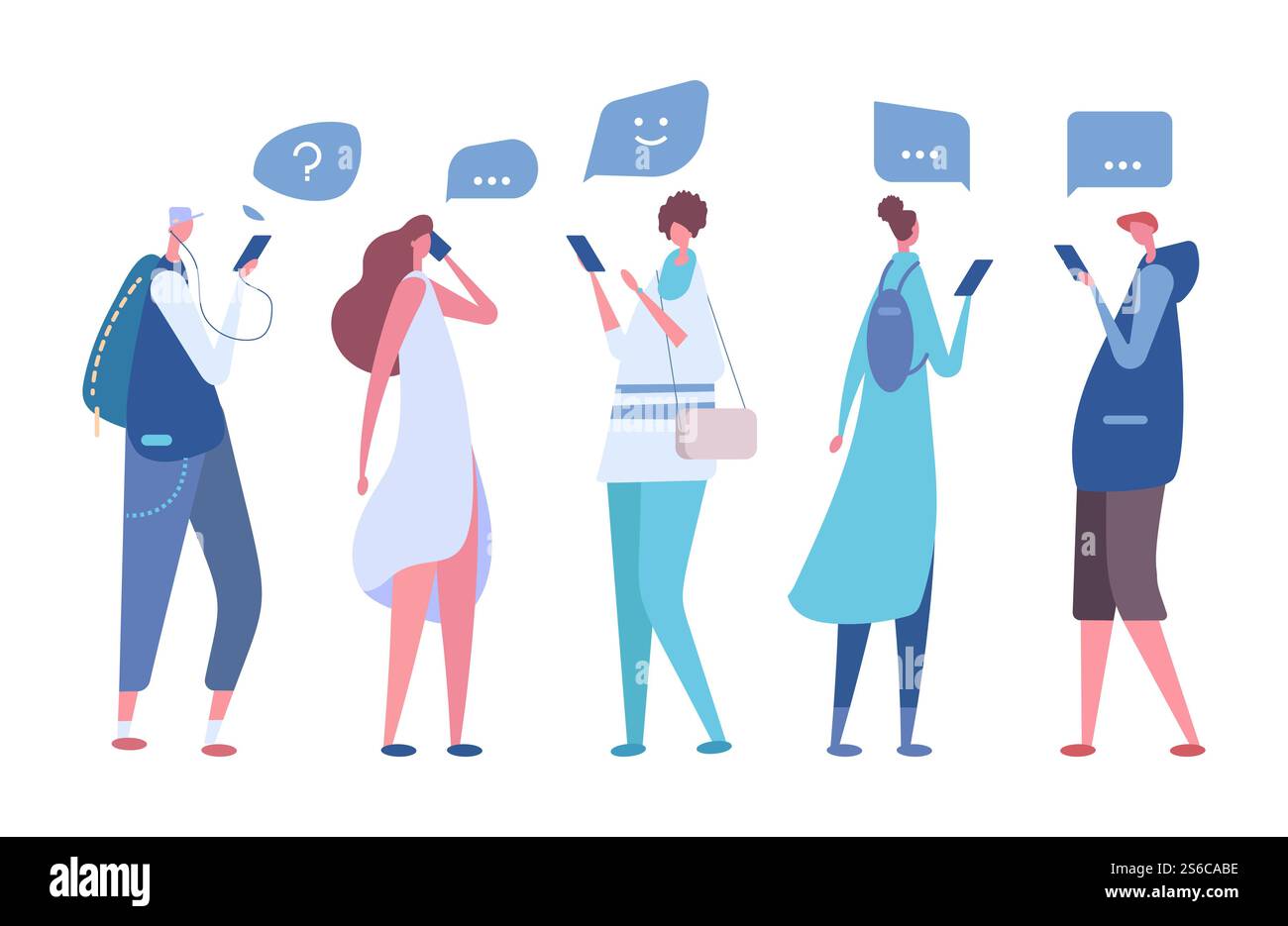 People using smartphones. Vector virtual communication concept ...