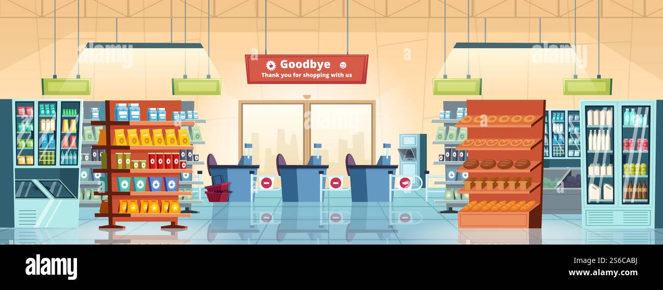 Supermarket background. Grocery store products gastronomy food retail ...