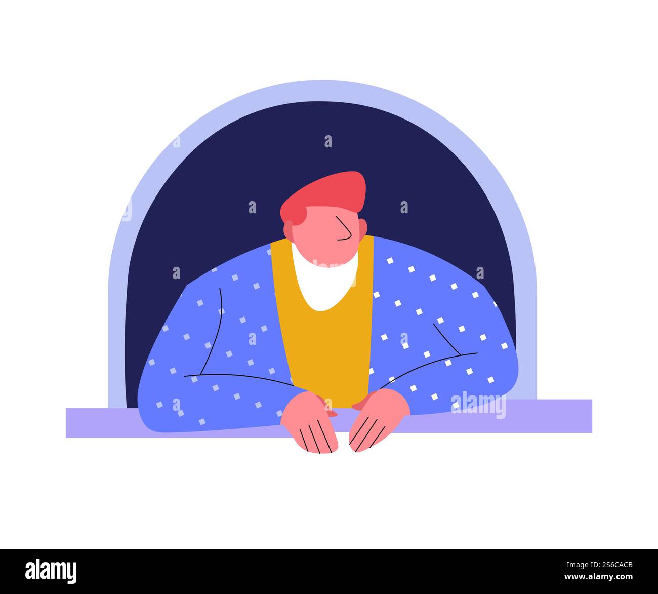 Window man looking out from apartment, young guy vector isolated icon ...