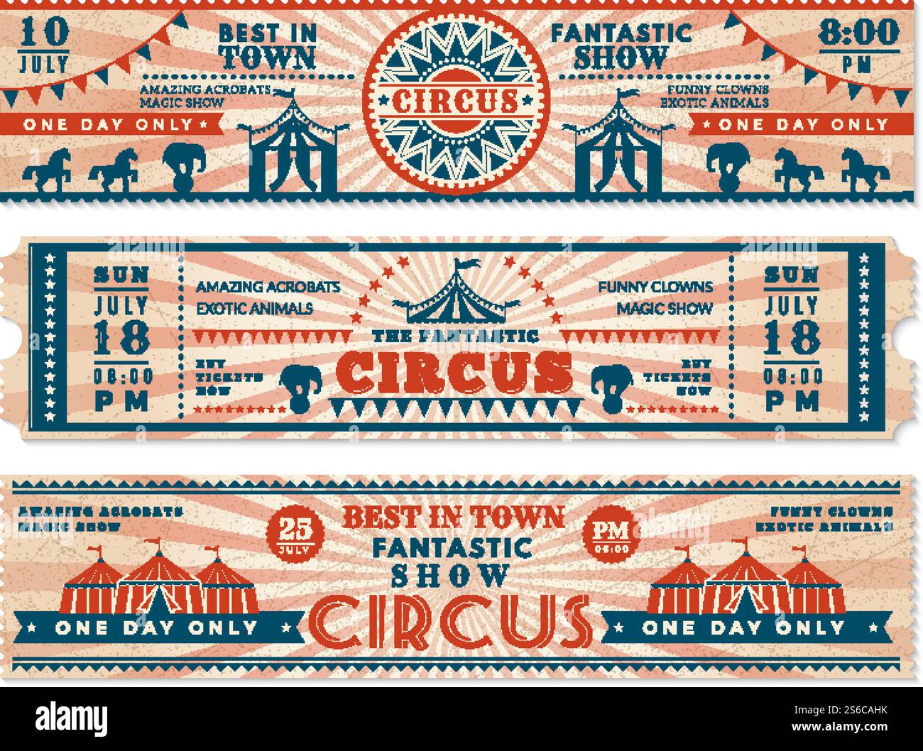 Circus tickets. Horizontal banners invitation for circus show carnival ...