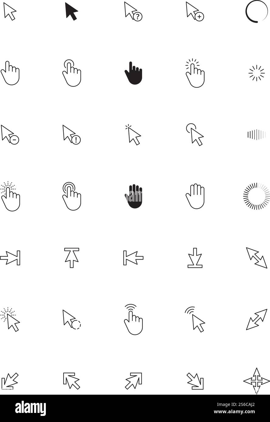 Navigation cursor. Computer web arrows icons pointing hand click on screen vector icons ...