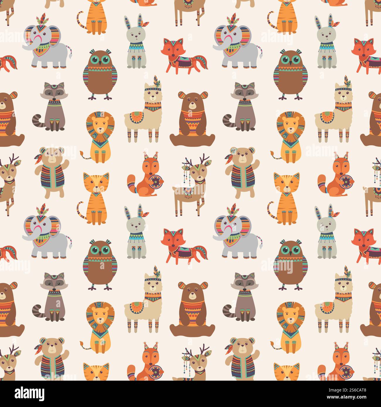 Tribal animal seamless pattern. Ethnic style animals vector texture ...