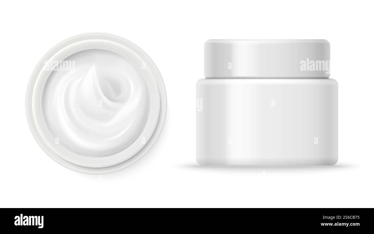 Cosmetic cream containers vector. Cream container top and front view ...