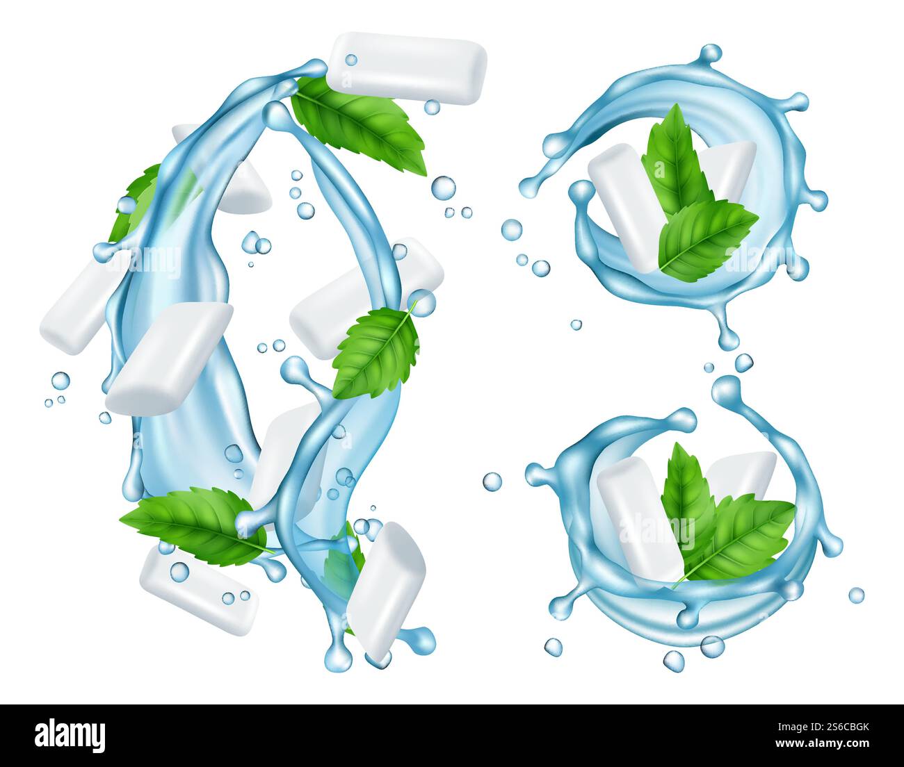 Realistic fresh mint and chewing gums vector illustration. Freshness ...