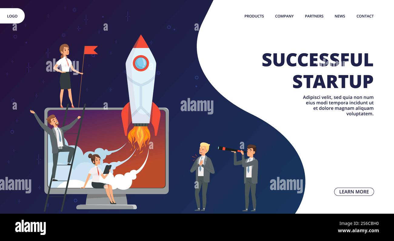 Startup landing page. Vector successful business team web banner ...