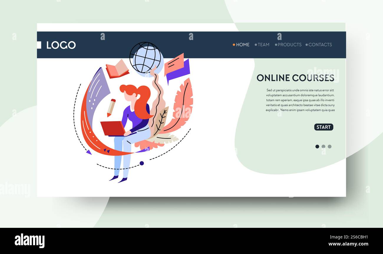 Online education or training landing web page template, girl learning ...