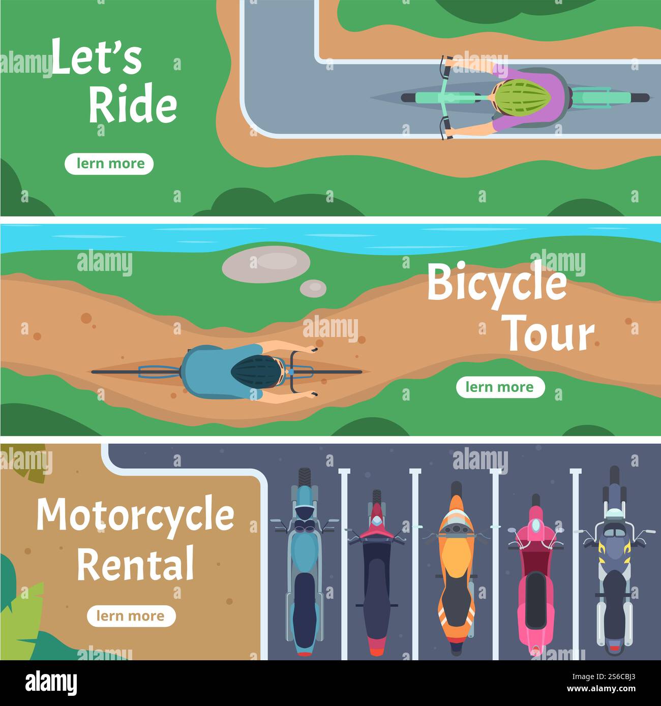 Banner city bicycle. Trails people driving bike top view road traffic ...