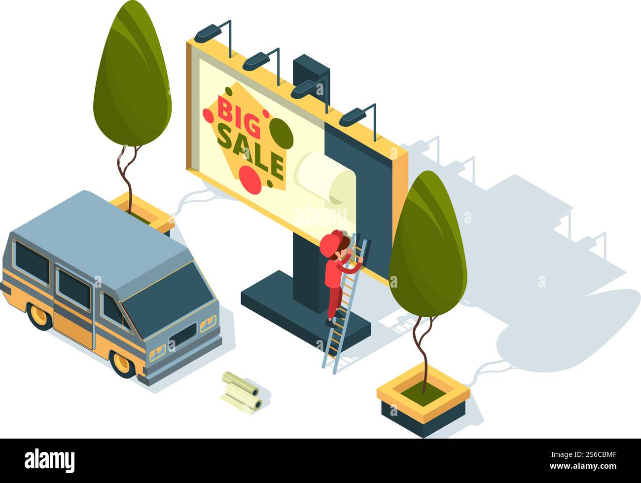 Billboard isometric. Advertising installation blank board and working ...