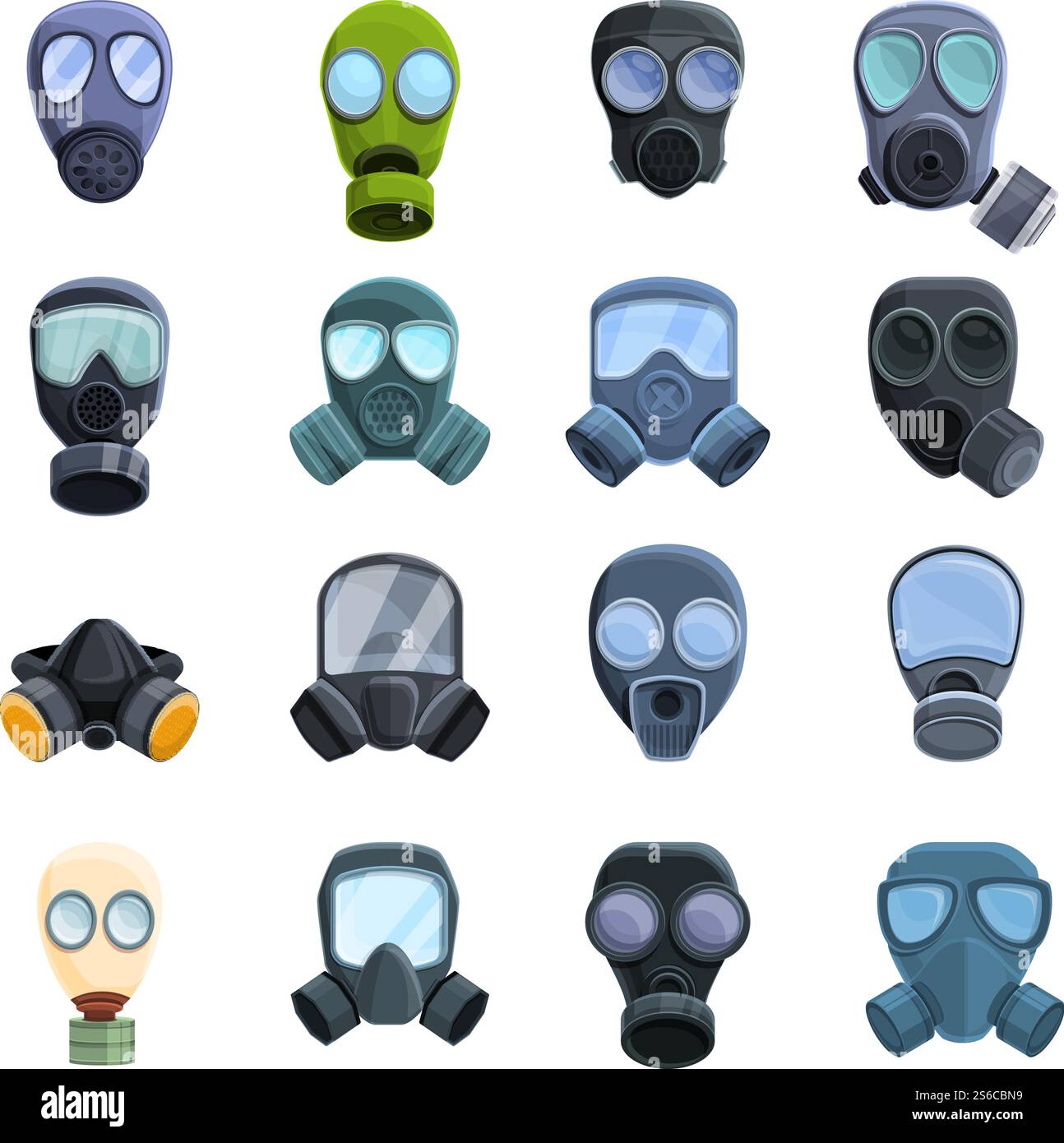 Gas mask icons set. Cartoon set of gas mask vector icons for web design ...