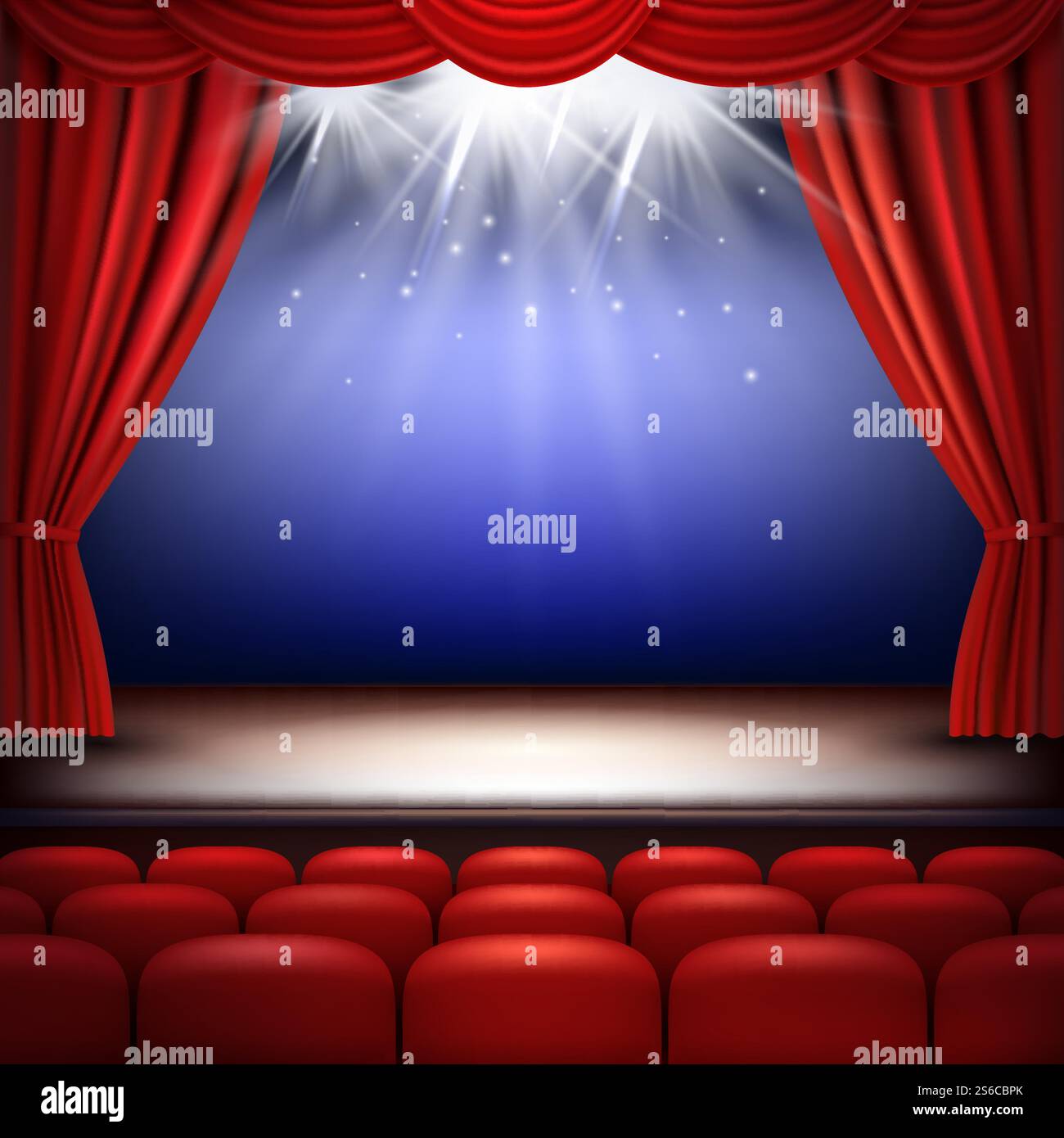 Theater stage. Festive background audience movie opera light with red ...