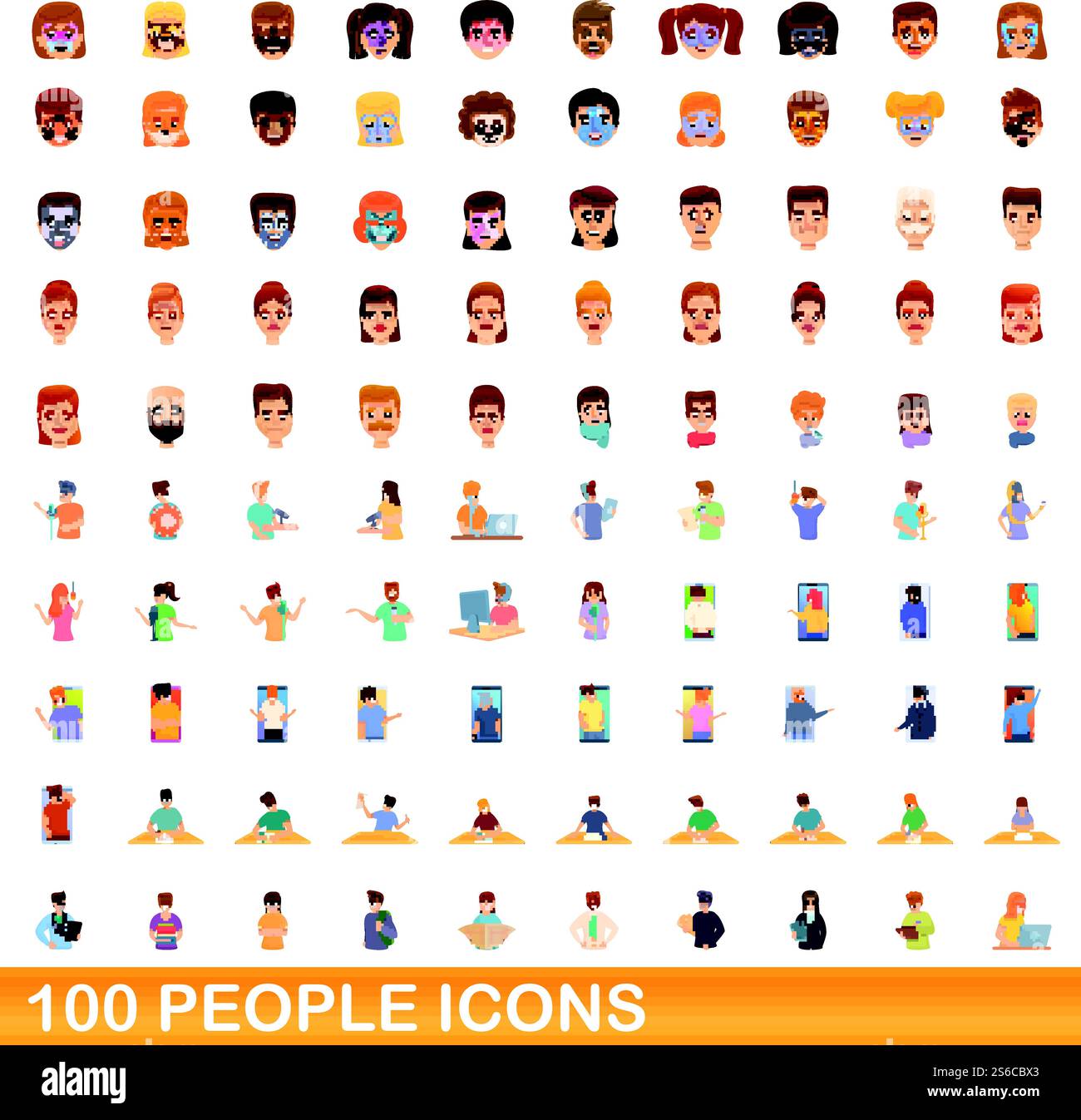 100 people icons set. Cartoon illustration of 100 people icons vector ...