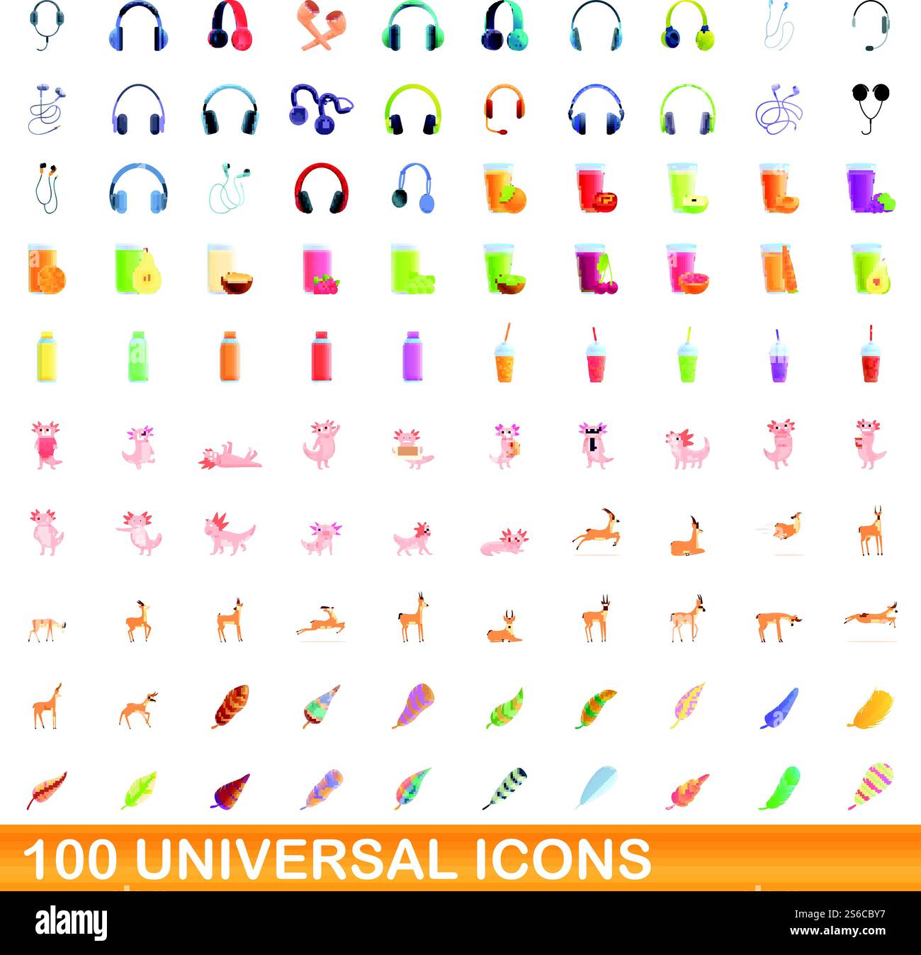 100 universal icons set. Cartoon illustration of 100 universal icons ...