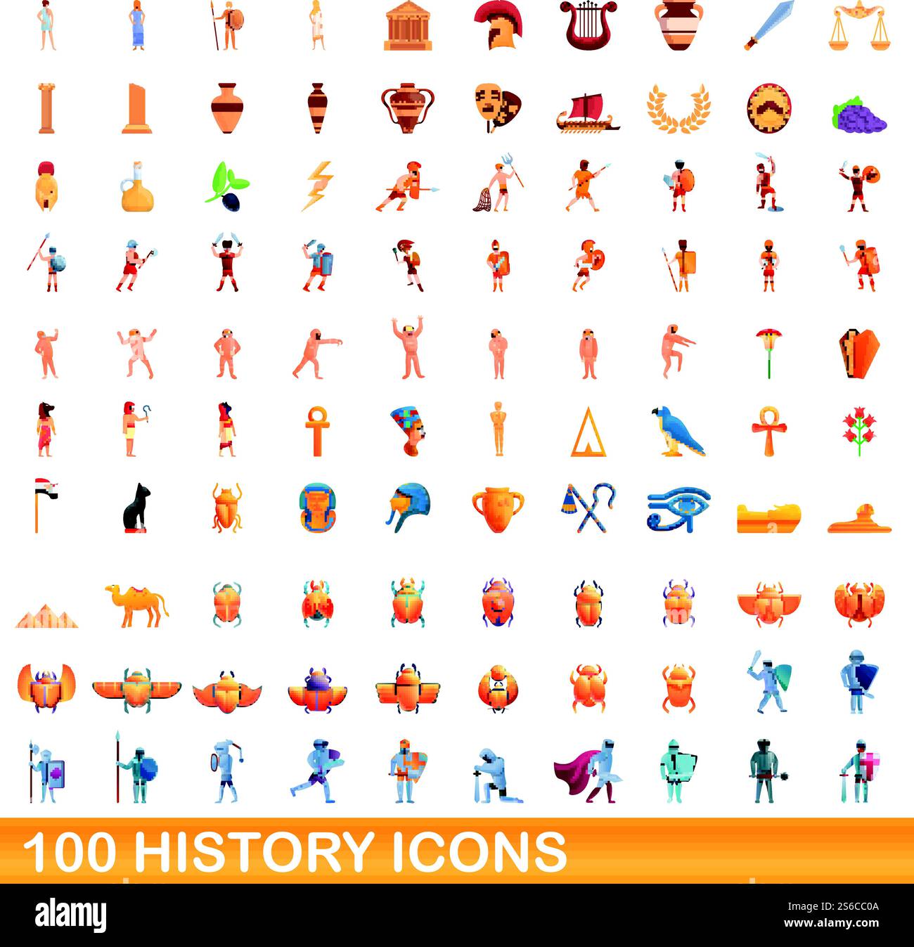 100 history icons set. Cartoon illustration of 100 history icons vector ...
