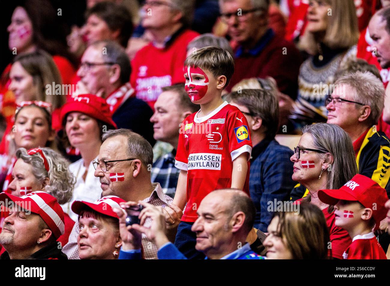 Herning, Denmark. 16th Jan, 2025. Handball fans of Denmark seen on the ...