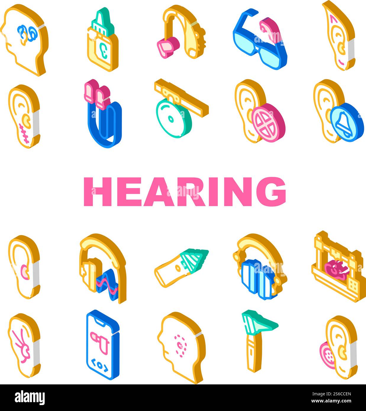 Hearing Equipment Collection Icons Set Vector. Cochlear Implant And ...