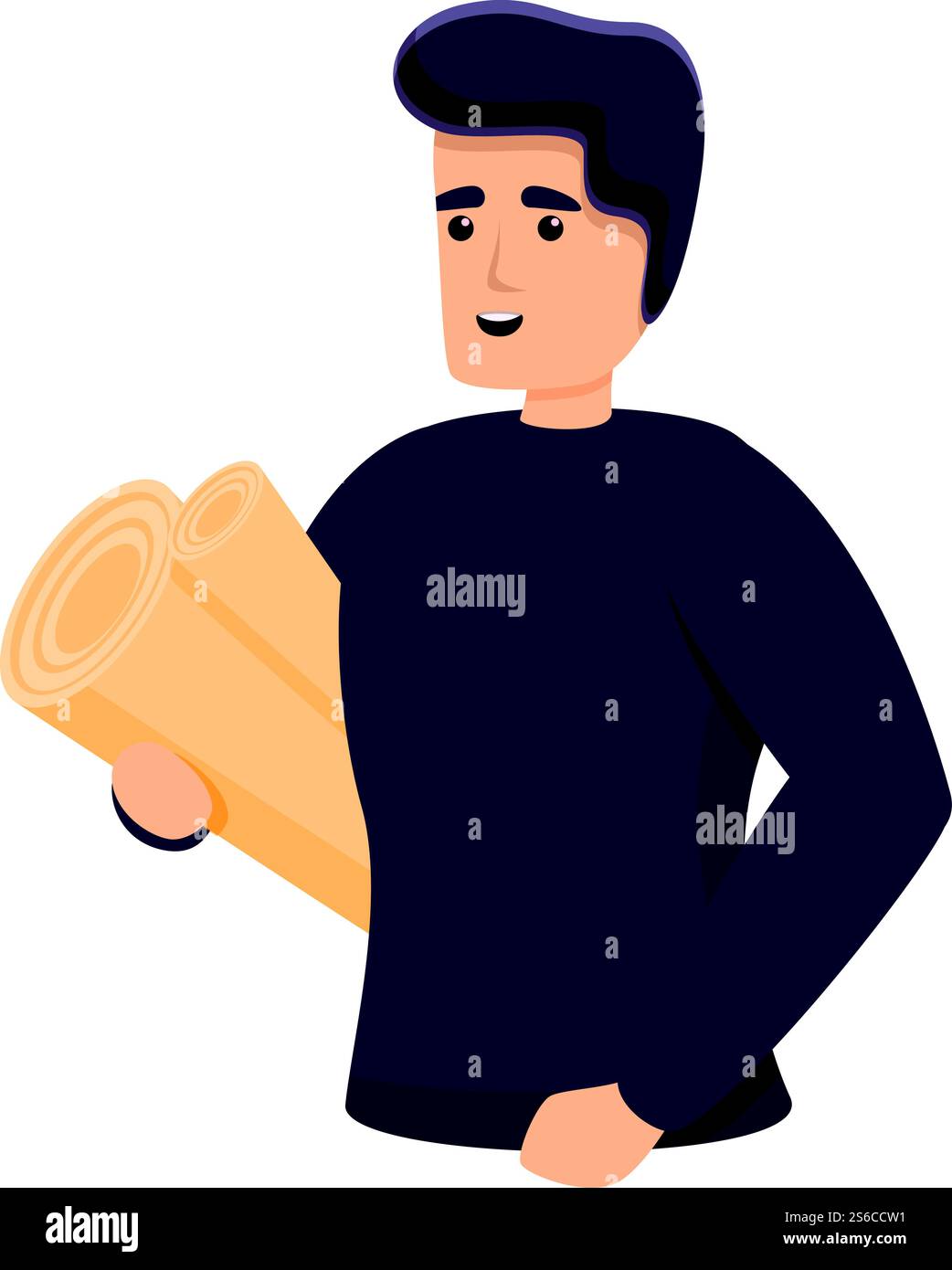 Architect with blueprints icon. Cartoon of architect with blueprints ...