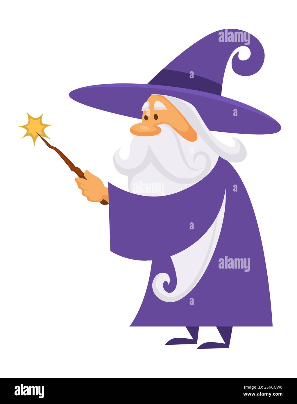 Wizard holding a magic wand with star, magician and sorcerer isolated ...