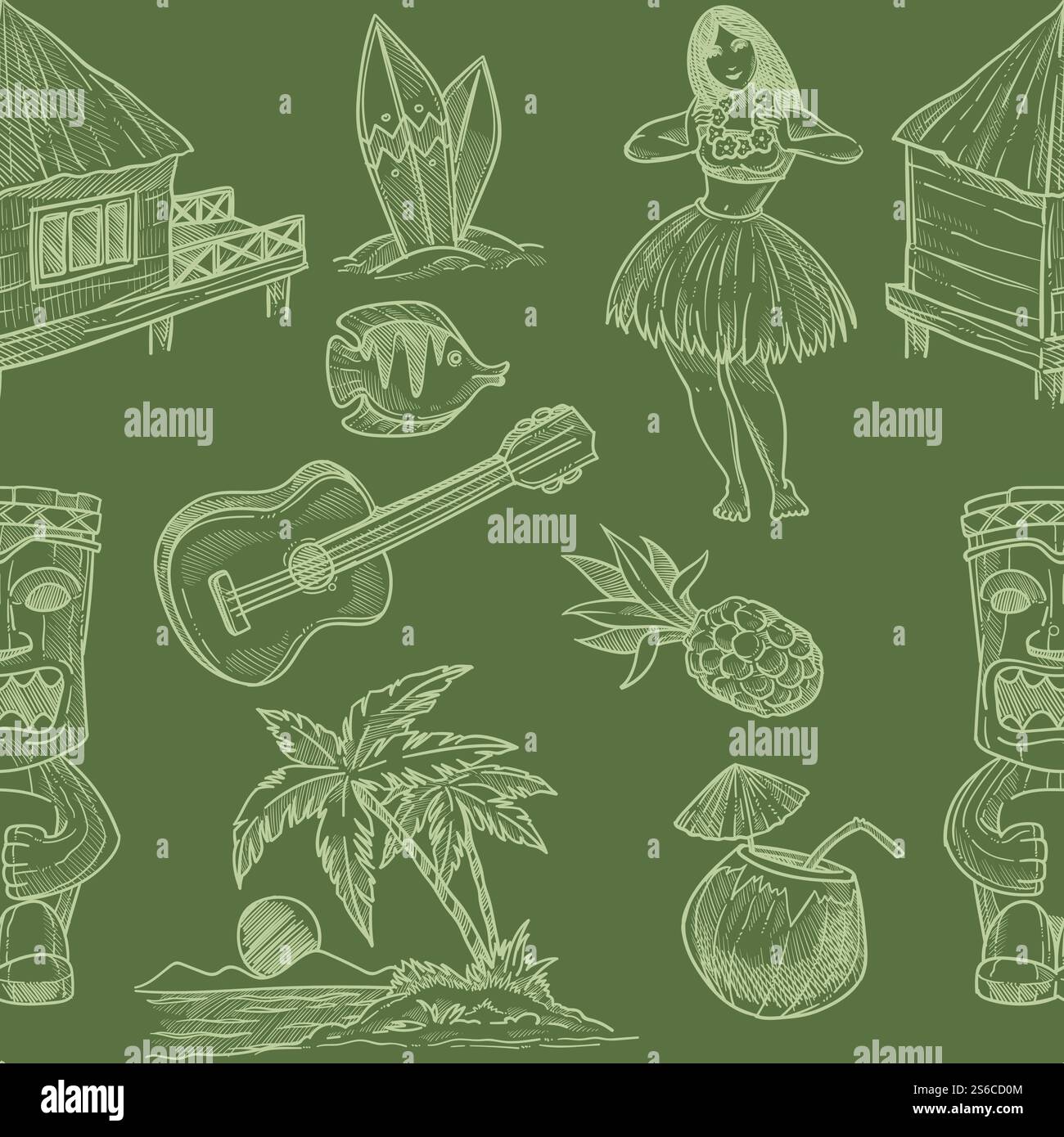 Hawaii seamless pattern with symbols and cultural signs vector ...