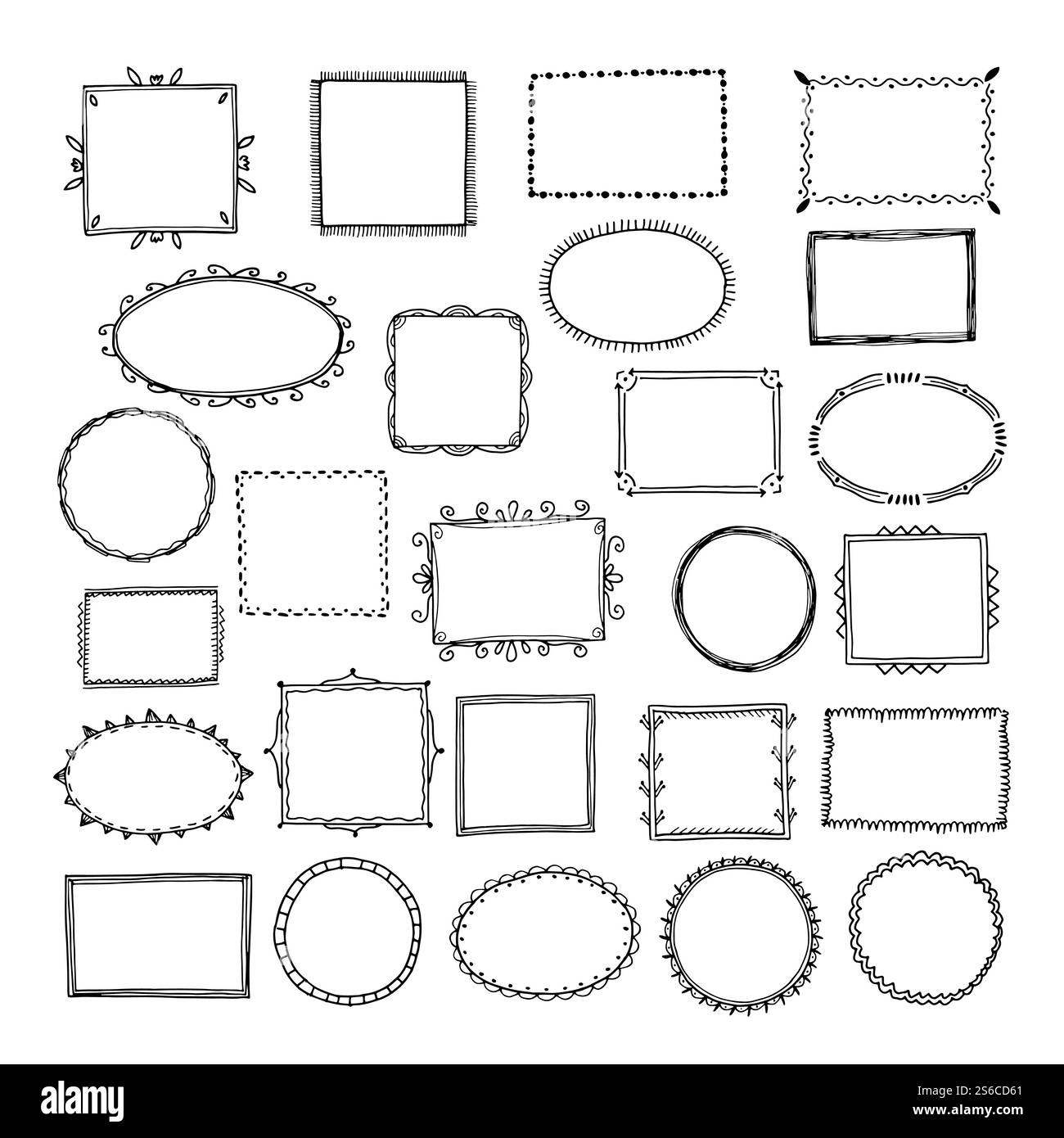 Sketch picture frames. Doodle square borders sketch lines hand drawn ...