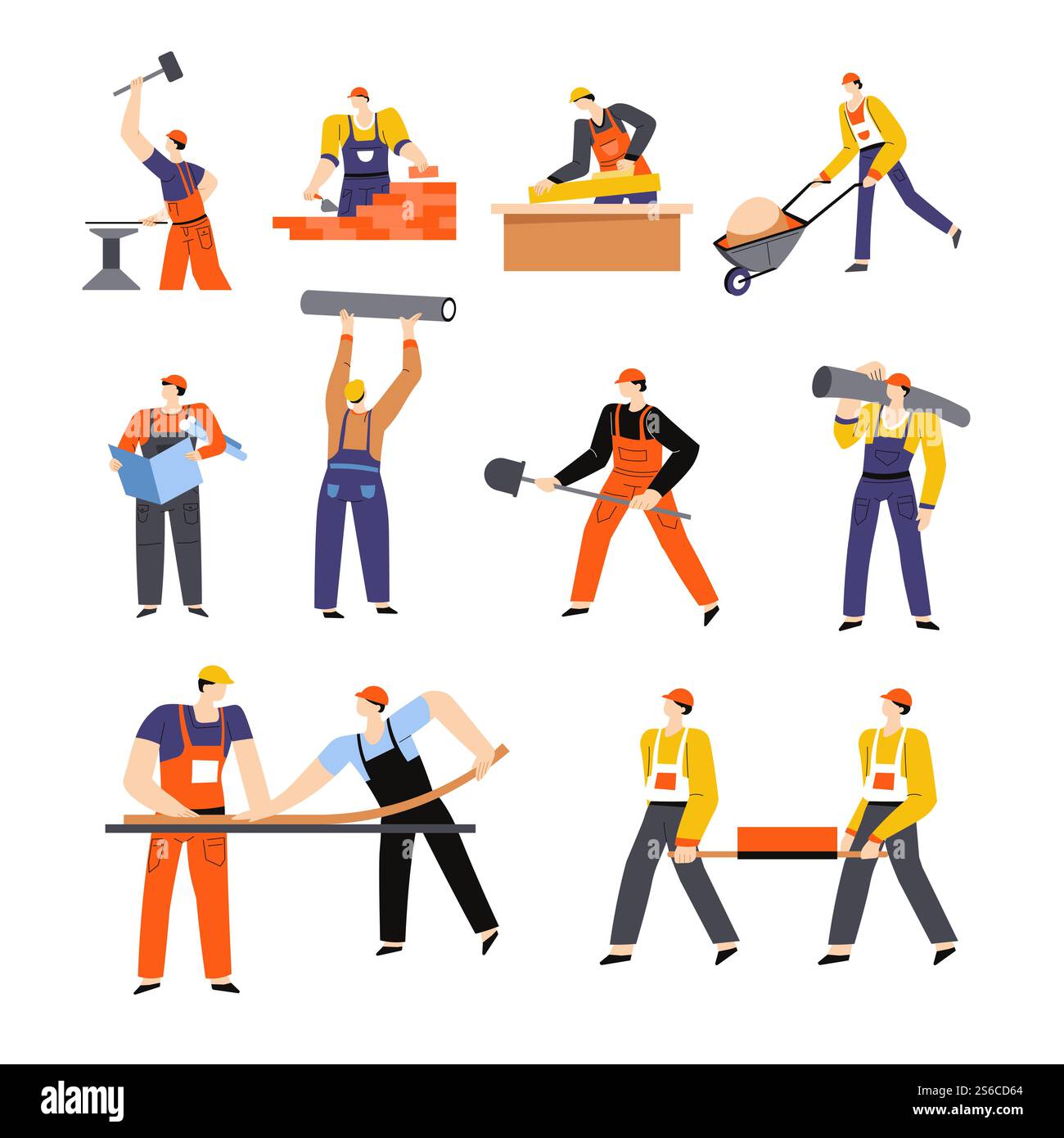 Building or construction, builders or engineers with equipment isolated ...