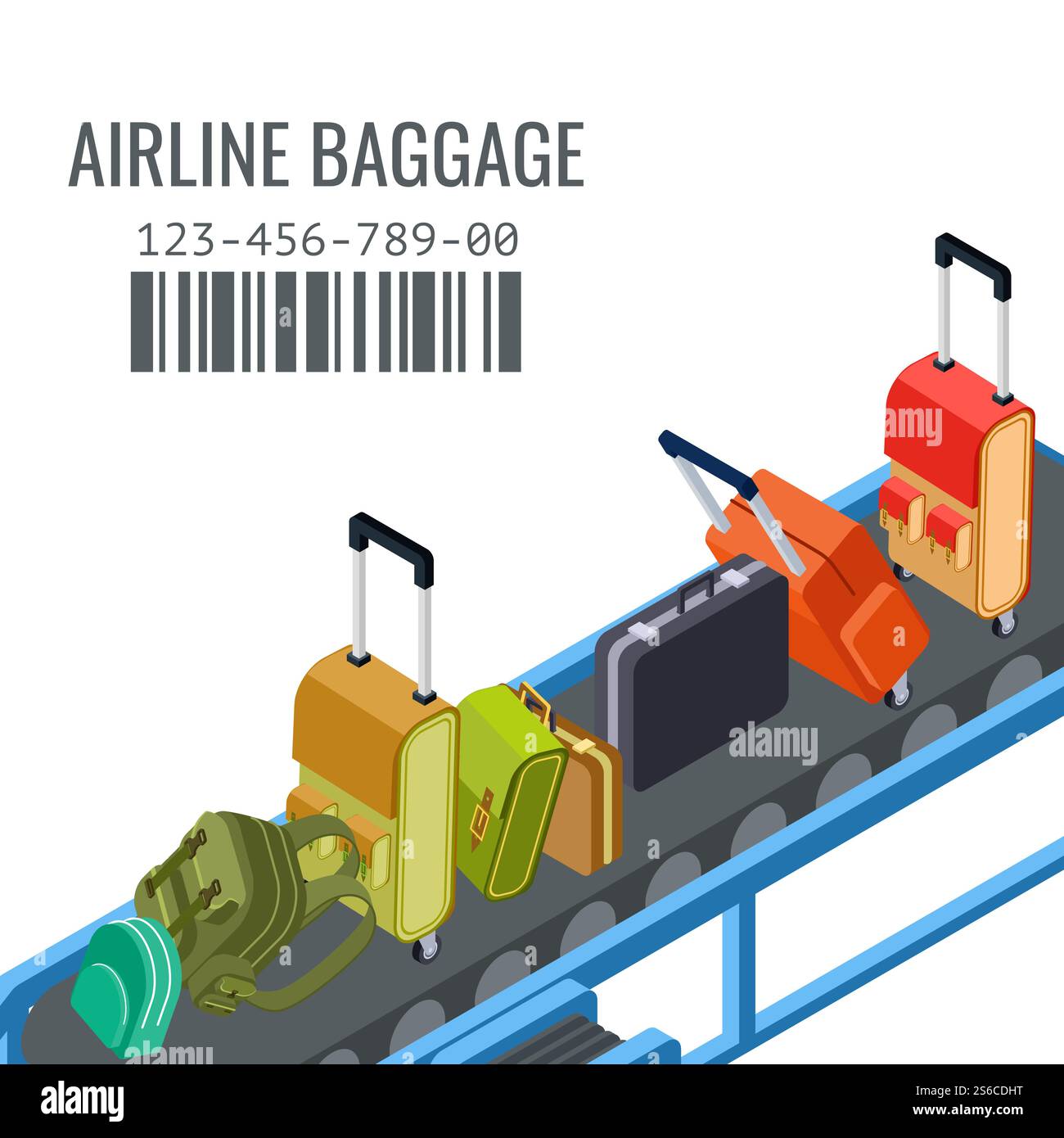 Belt transporter with different airline baggage isometric vector ...