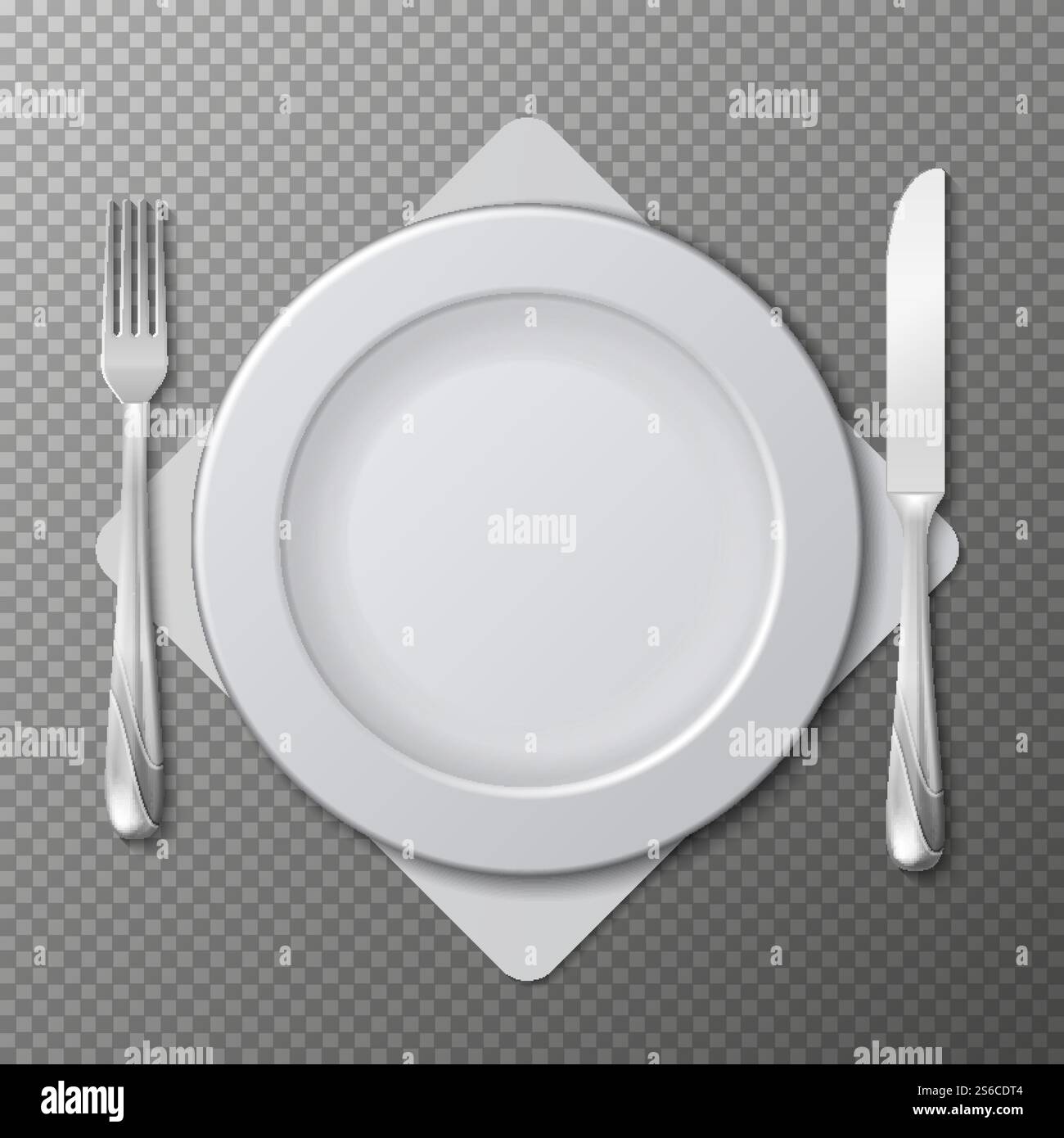 Realistic plate, cutlery vector. Table setting with white plate, fork ...