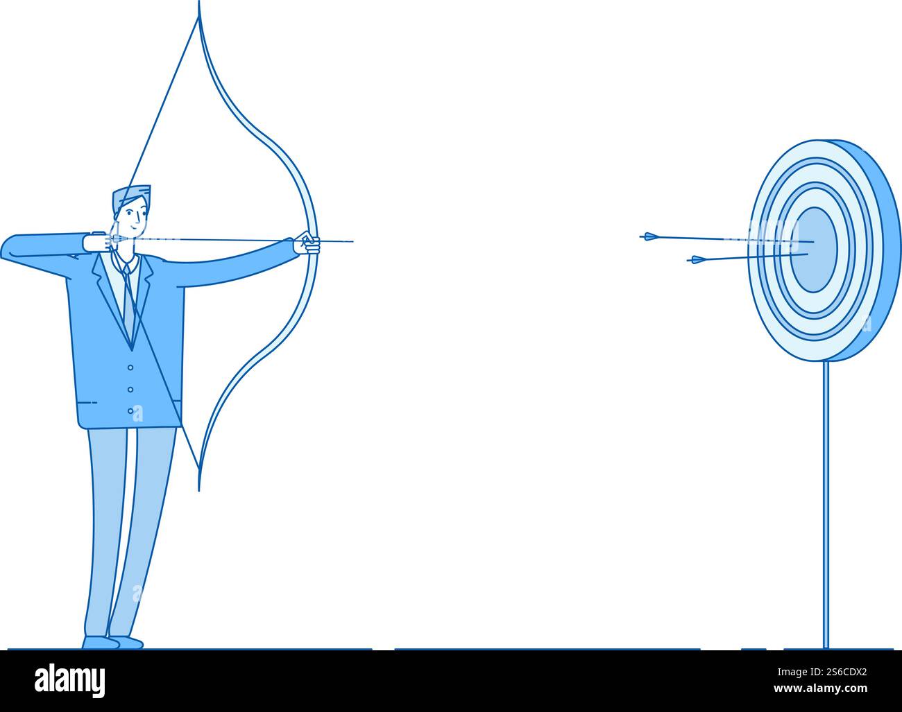 Man shoots bow. Arrow targeting in target, businessman precision ...