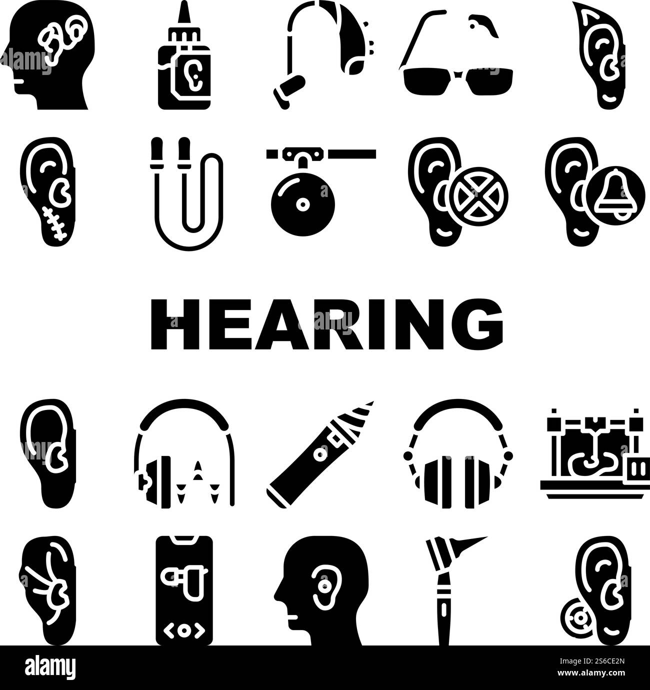 Hearing Equipment Collection Icons Set Vector. Cochlear Implant And ...