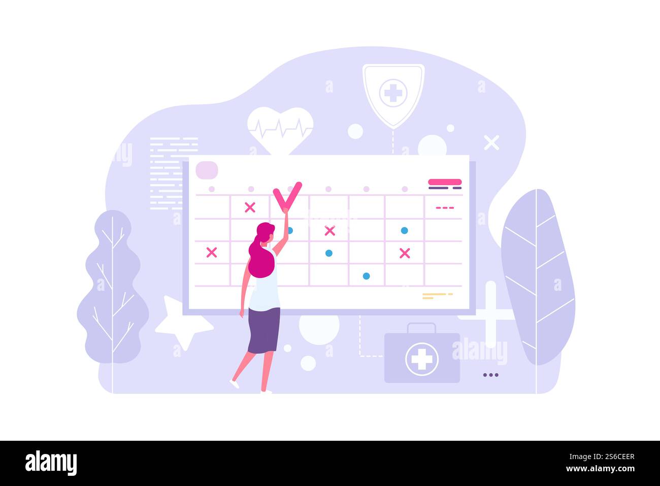 Online doctor appointment. Vector woman and calendar, planning board ...