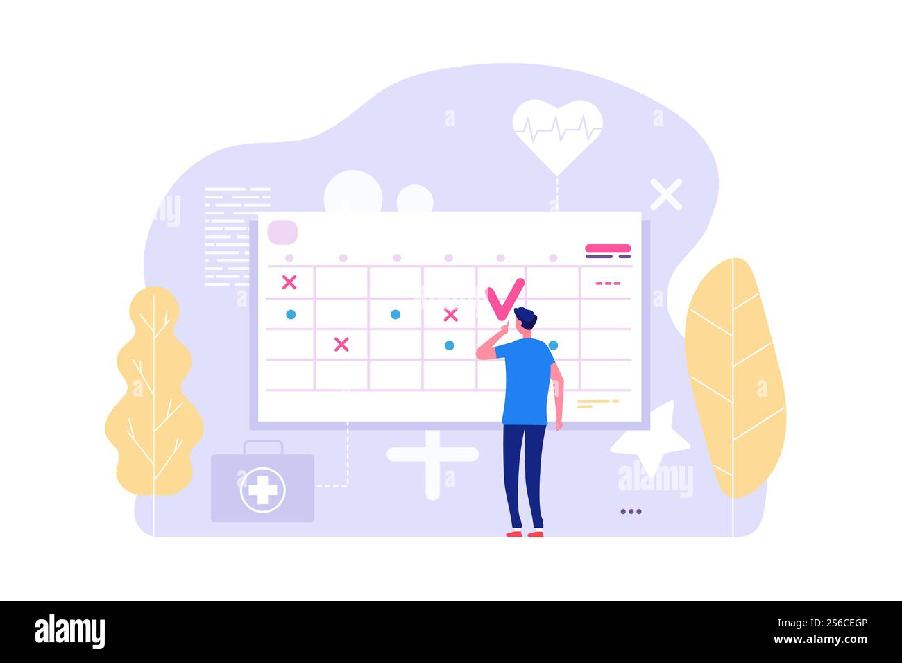 Online doctor appointment. Vector man and calendar, planning board ...