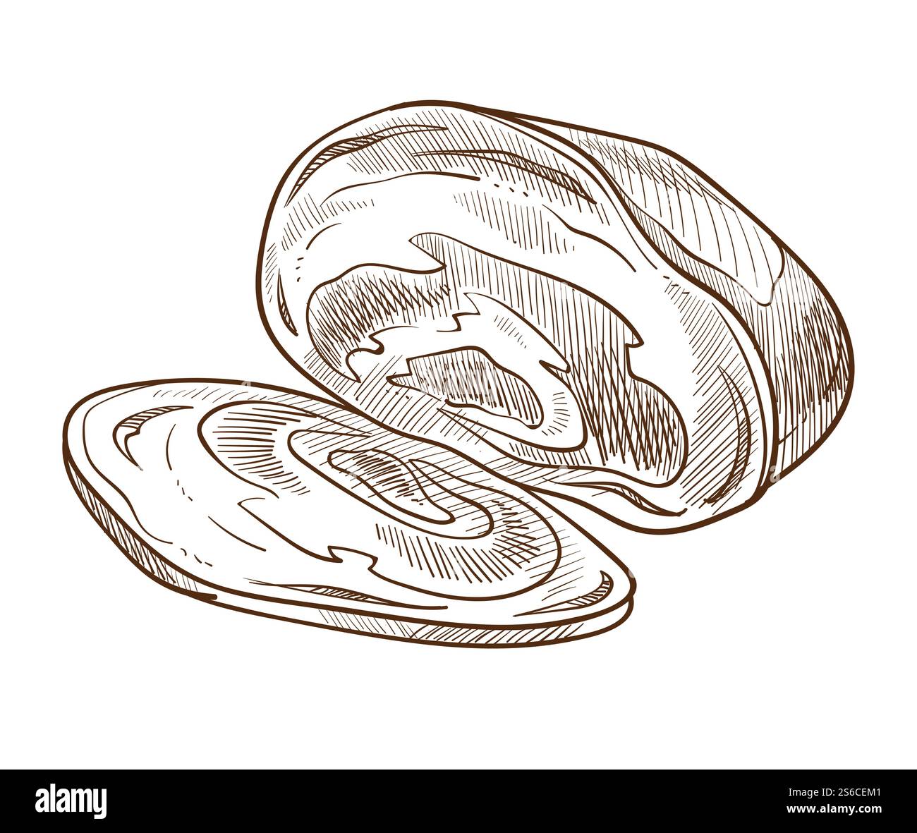 Meat food, boiled pork slice with spices isolated sketch vector ...