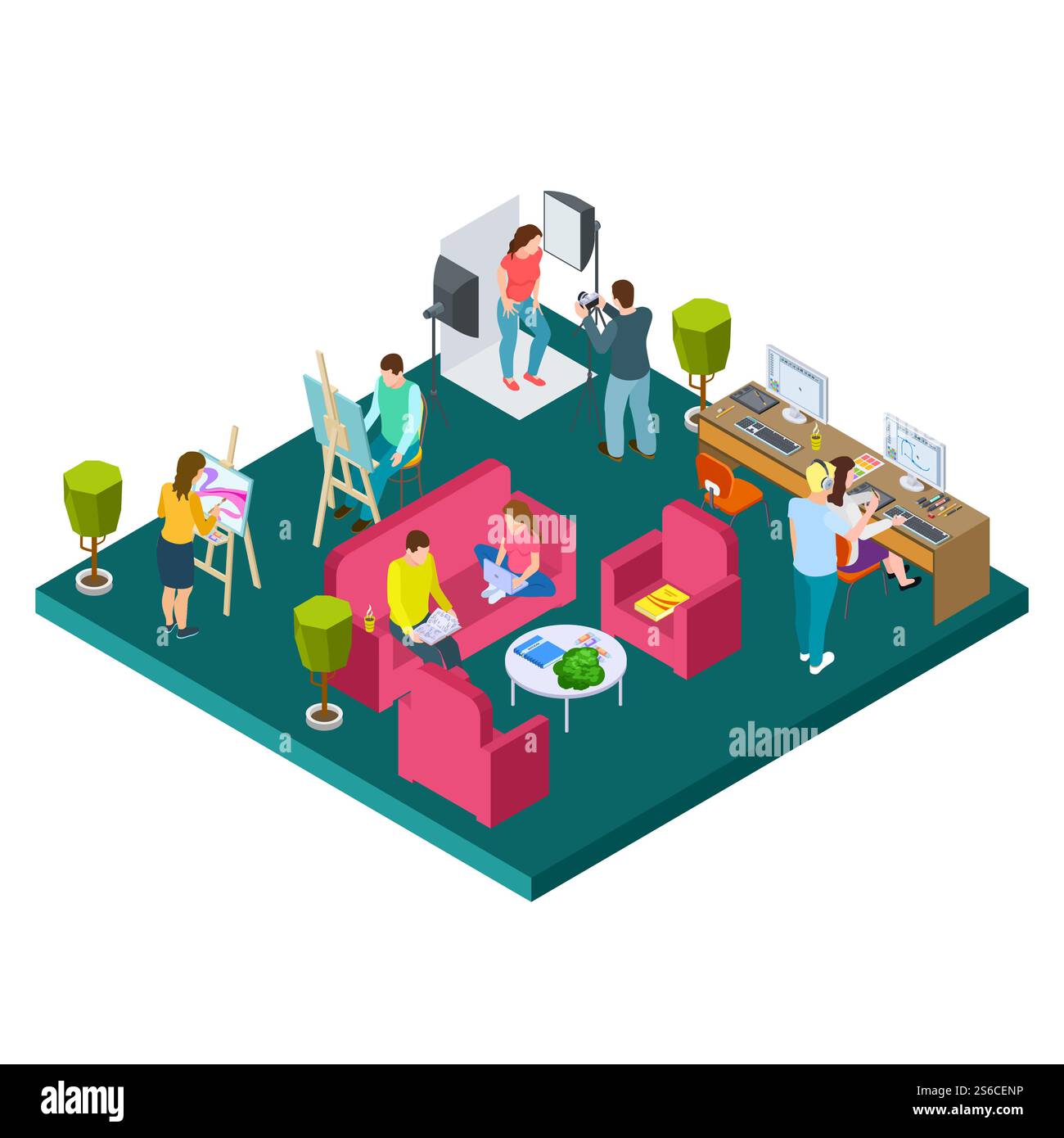 Open art space isometric vector concept. Illustration of artists ...