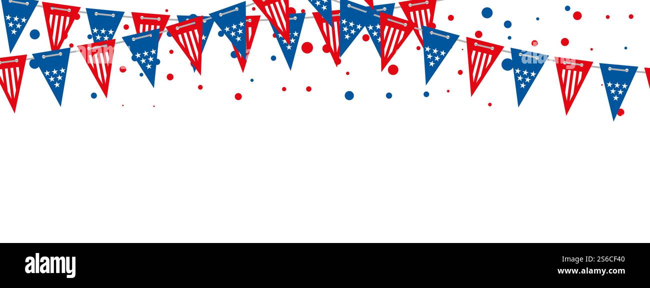 The USA flags vector banner. Triangle american flags garland background ...