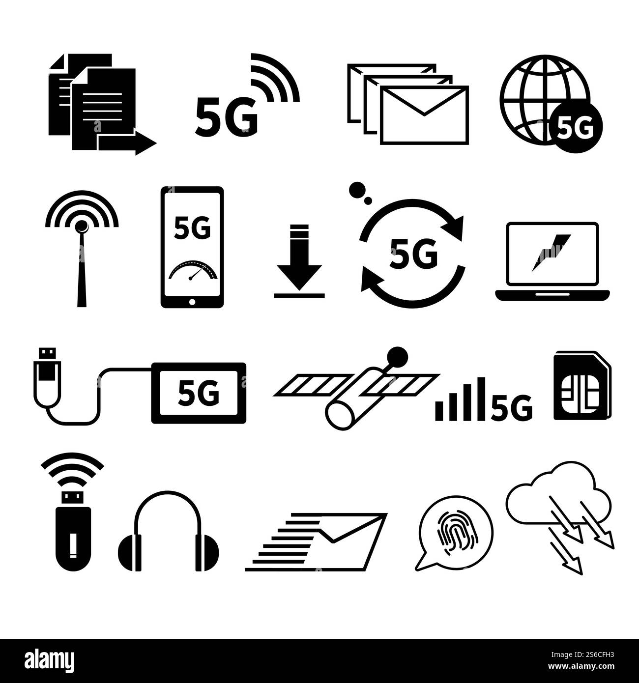 World network, 5G internet isolated icons vector. Sharing files and ...