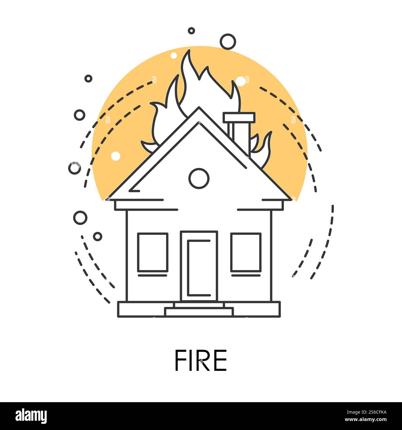 Fire isolated icon, natural disaster or human fault , house in flame ...