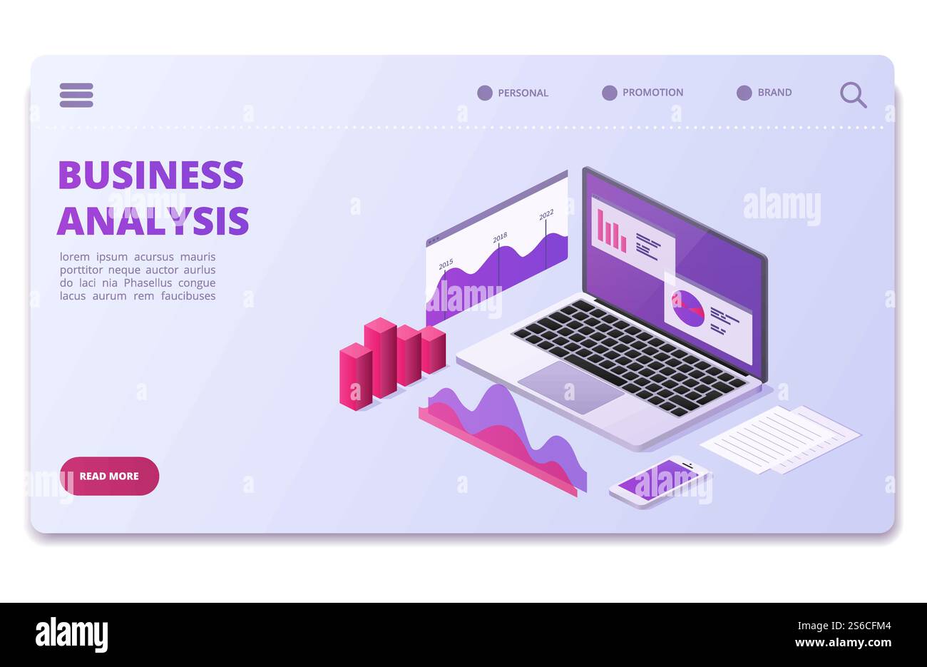 Financial analytics vector page template. Business statistics charts ...