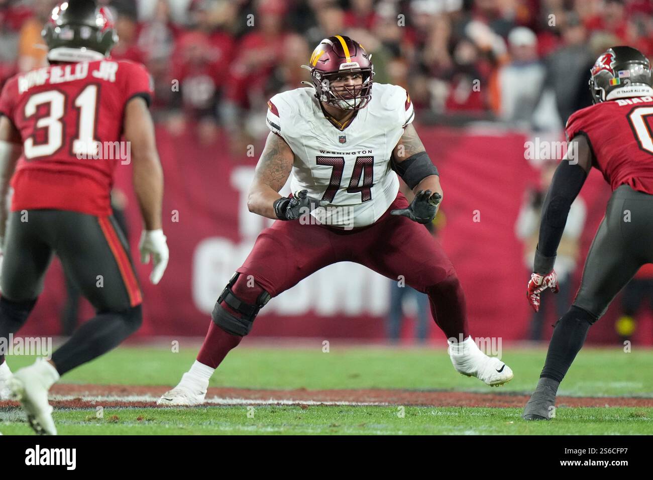 Washington Commanders offensive tackle Brandon Coleman (74) protects ...