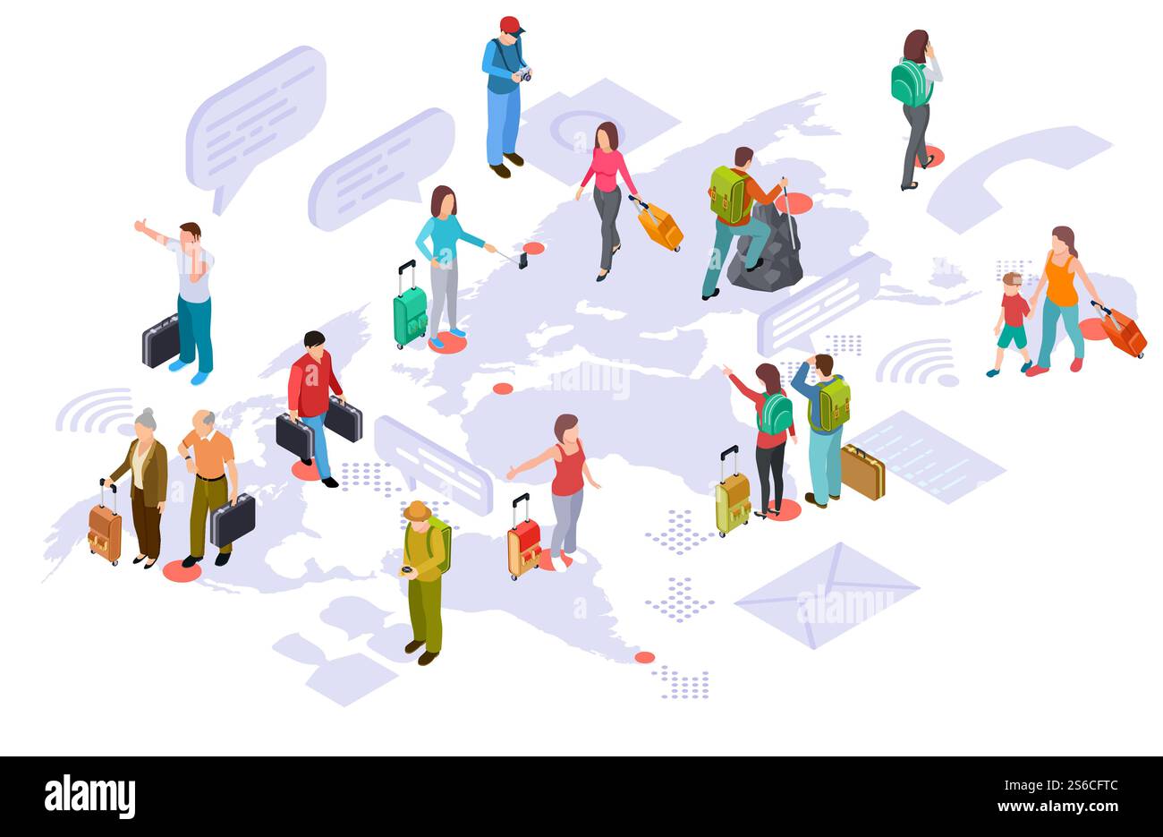 International tourism on world map isometric vector concept. World ...