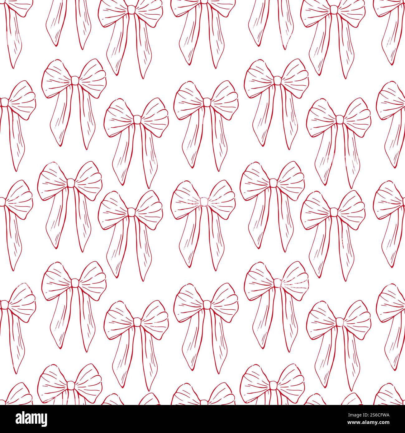 Cherry bow whimsical doodle. Hand drawn seamless rococo pattern Stock ...