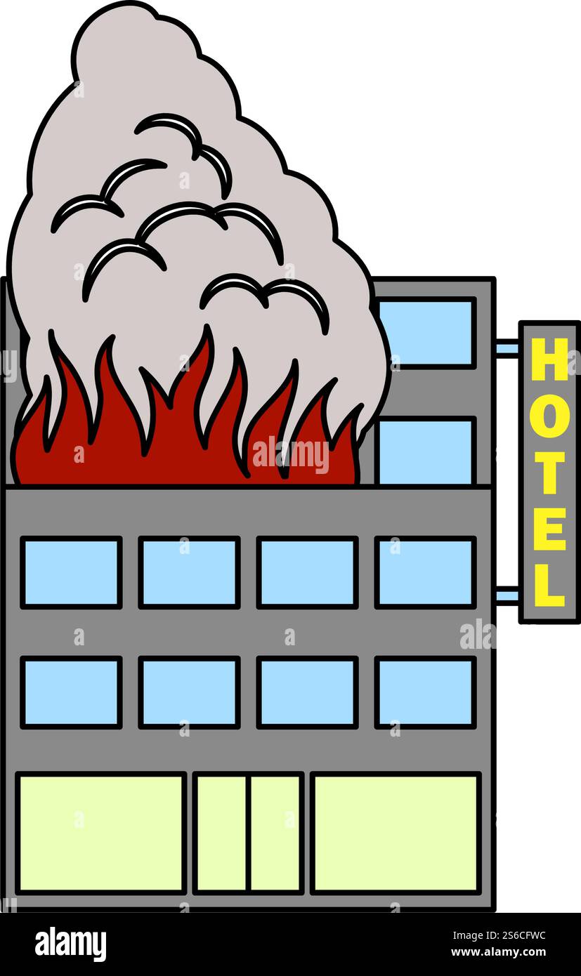 Hotel Building In Fire Icon. Editable Outline With Color Fill Design ...
