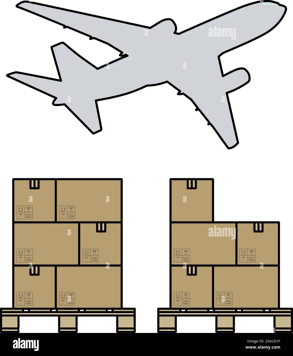 Boxes On Pallet Under Airplane. Editable Outline With Color Fill Design ...