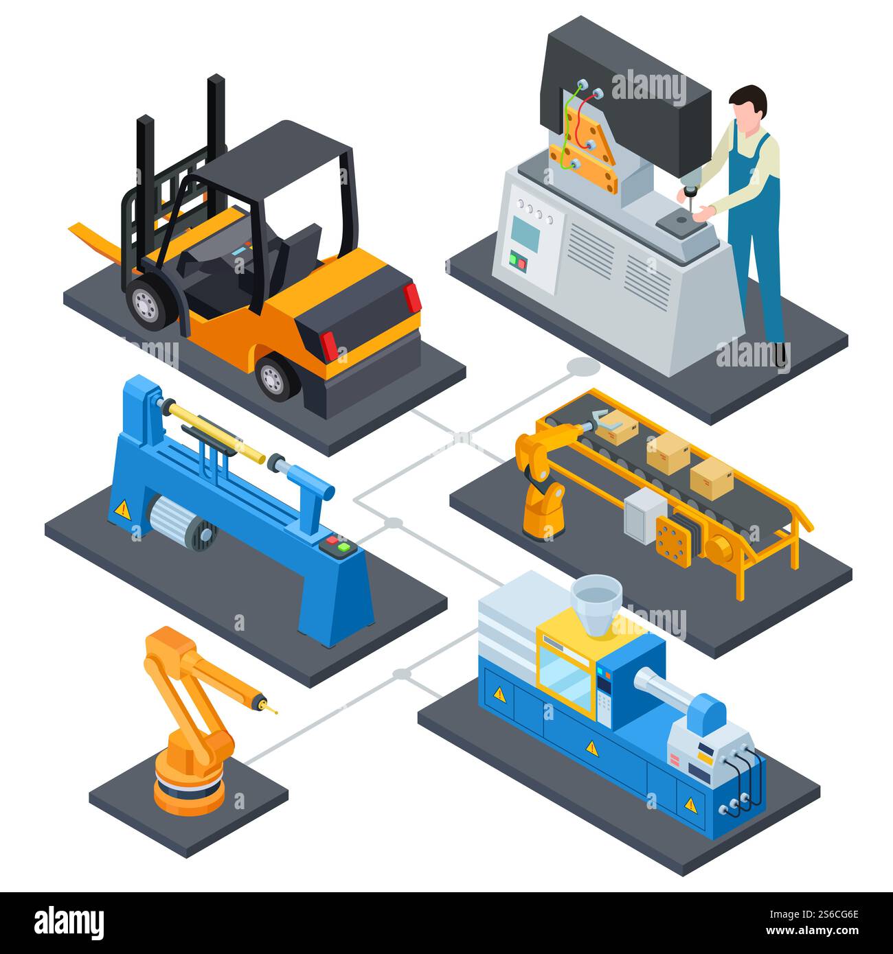 Computer controls production, factory automation processes isometric ...
