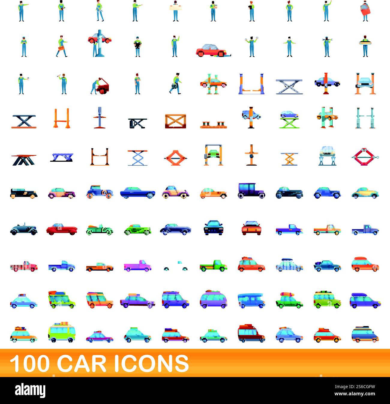 100 car icons set. Cartoon illustration of 100 car icons vector set ...