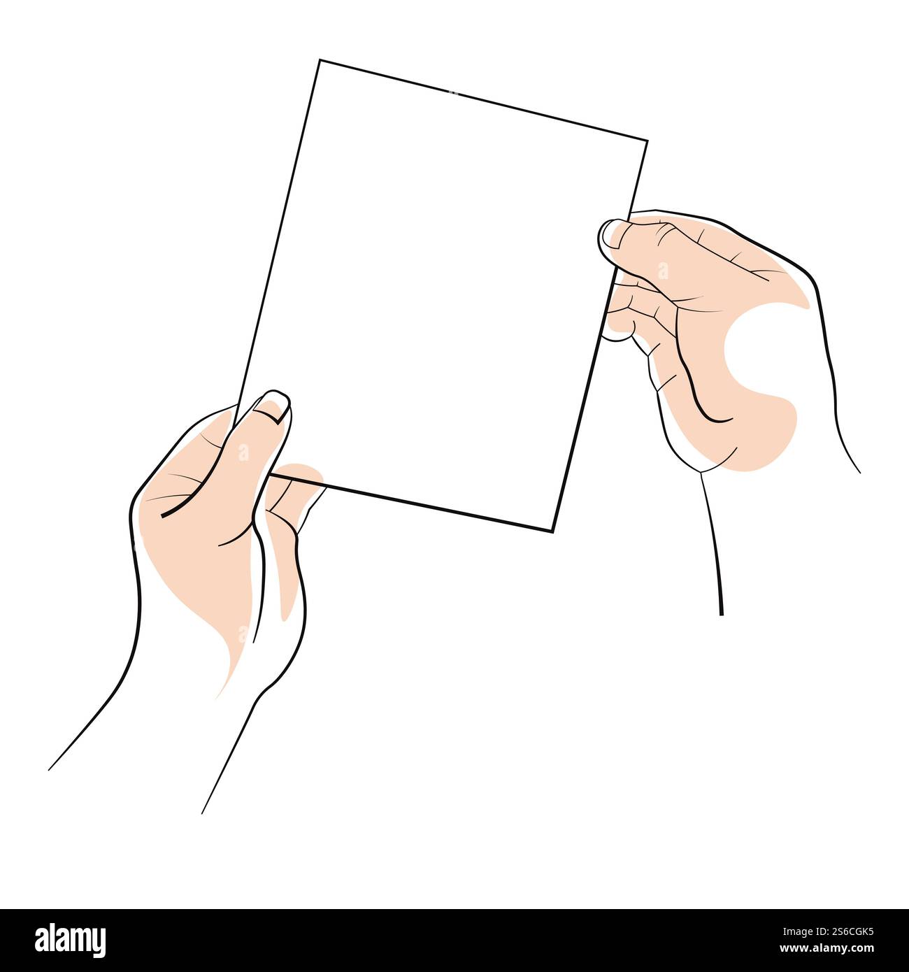 Palms position, hands holding object mockup or paper piece by edges ...